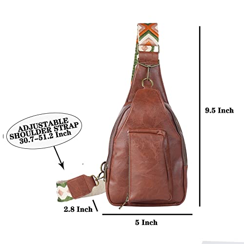 Mzjeaziany Women Chest Bag Sling Bag Small Crossbody PU Leather Satchel Daypack Shoulder backpack with coffee pocket for traveling hiking…(coffee pocket)