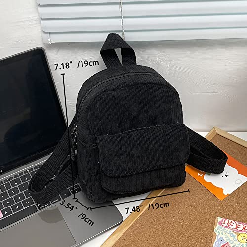 sikiwind Women Mini Backpack Corduroy Girls Bookbags Retro Travel Rucksack (Black)