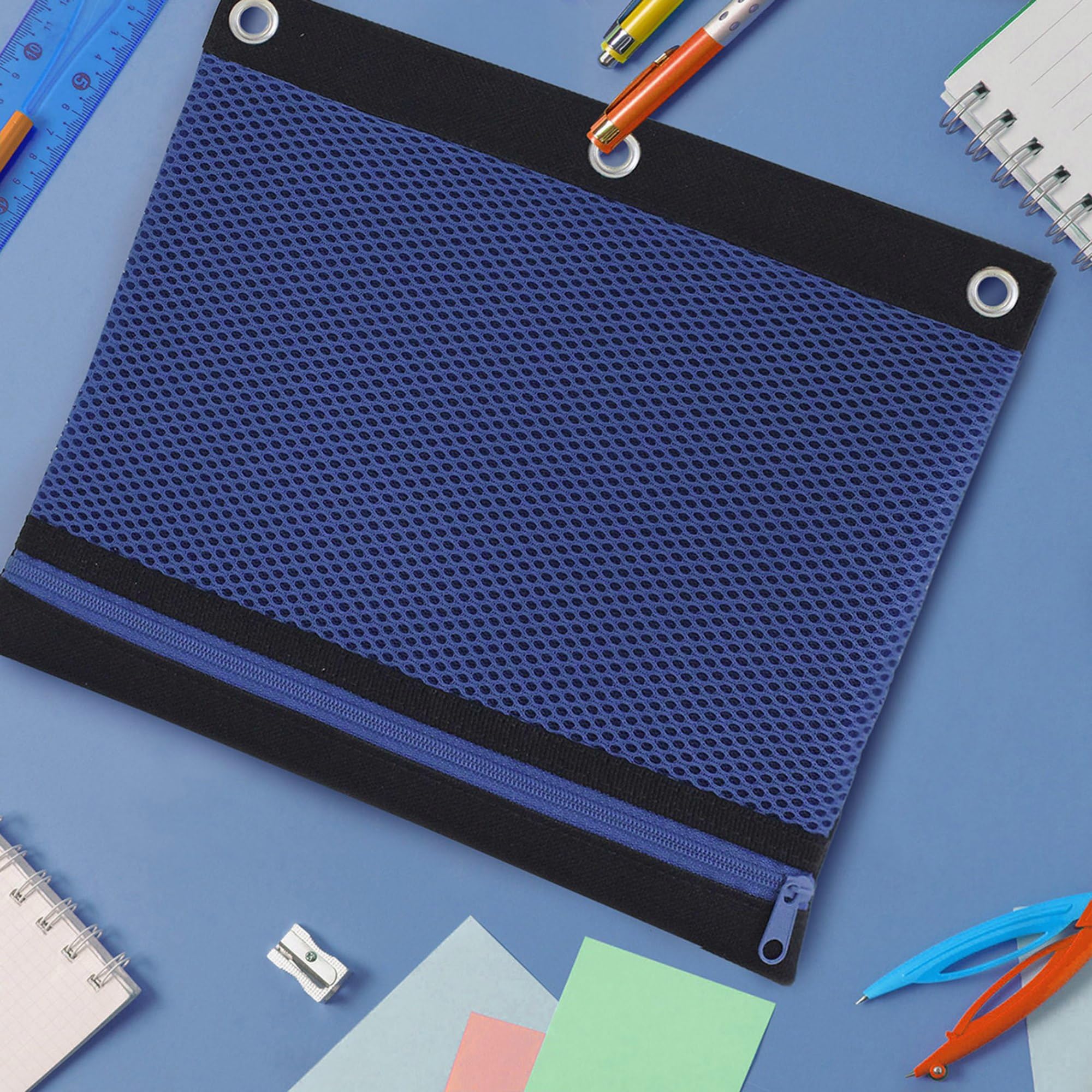 Office Depot® Brand 3-Ring Mesh Pencil Pouch, 8" x 10-1/4", Blue