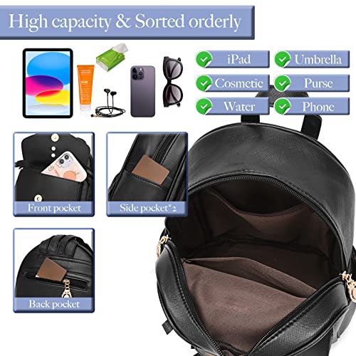 BESYIGA Girls Small Kitty Backpack 3 PCS Leather Backpack Purse for Women Travel Bag Kids Backpack Mini Backpack for Girls