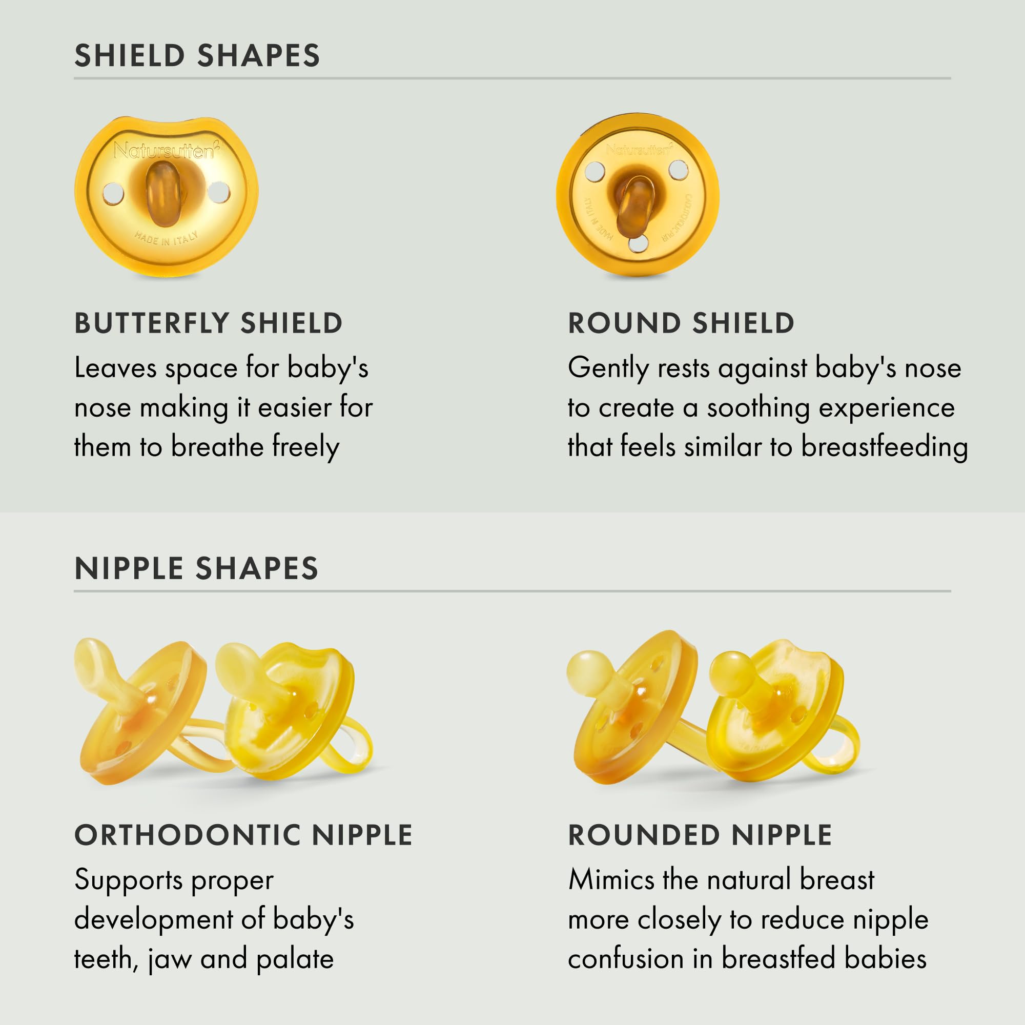 Natursutten Pacifier 0-6 Months - Natural Rubber Pacifier - Eco-Friendly, BPA-Free Round Newborn Pacifier - Newborn Essentials Made in Italy - 1 Piece