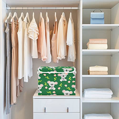 Koala Babies and Pink Flowers Storage Bin, Storage Baskets with Lids Large Organizer Collapsible Storage Bins Cube for Bedroom, Shelves, Closet, Home, Office 16.5 X 12.6 X 11.8 Inch