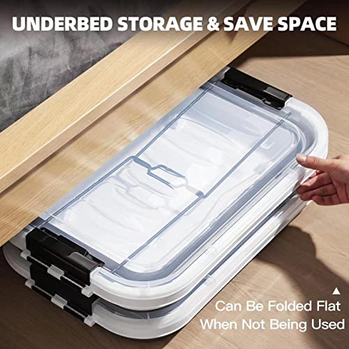 Large Storage Bags with Wheels, Heavy Duty Clothes Storage Bins Foldable Closet Organizer Storage Containers Latching Lids, 32Qt Collapsible Storage Box for Clothing, Blankets, Comforters, Bedding and Toys