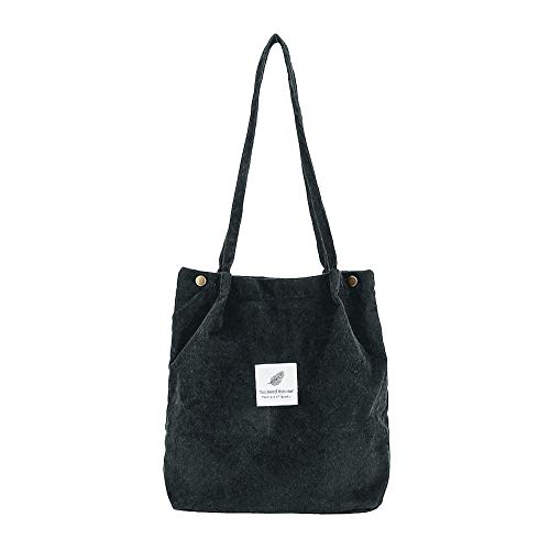 Classic Carry on Bag for Girls Corduroy Travel Bag Tote Color Fashion Shoulder Satchel Bag Bag Women Hand Bag, Black
