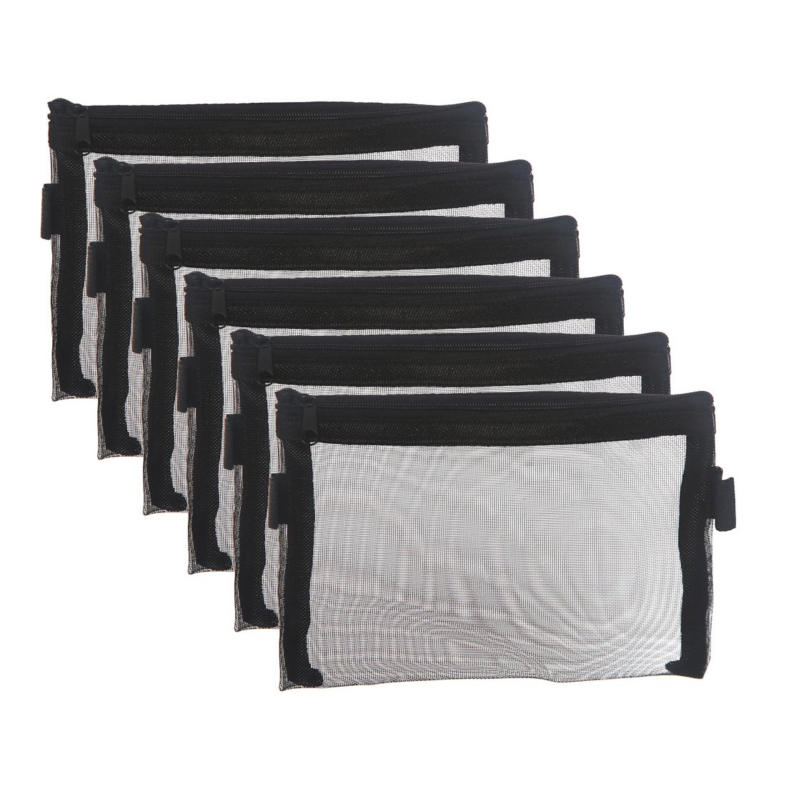 HYFAN Zipper Files Bag Breathable Transparent Mesh Documents Pocket Pouch Storage for Office Supplies (Black, A6 Size, Pack of 6)