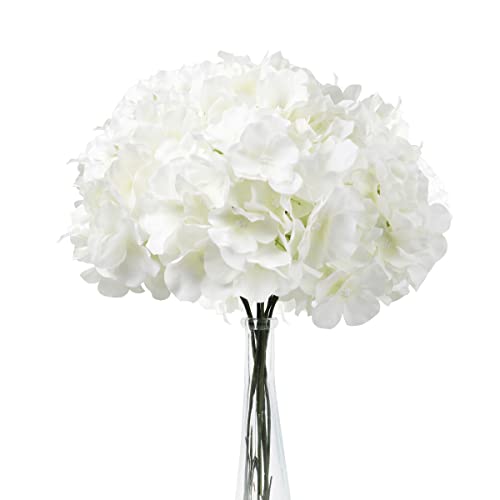 Alishomtll 5 Pcs Hydrangea Artificial Flowers with Removable Stems Full Silk Hydrangea Heads for Home Decor, Fake Faux Hydrangea Flowers for Wedding Centerpieces Party DIY Project (White)