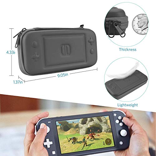 CoBak Carrying Case for Nintendo Switch Lite - with 1 Screen Protector, 1 Grip Case and 4 Thumb Grip Caps, Ultra Slim Premium EVA Travel Pouch Protective Cover, 8 Game Cartridges, Gray