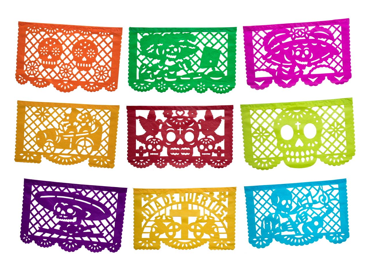 Altar de Ofrendas Dia de los Muertos Mexican Papel Picado Tissue Paper Banner. Colorful Day of the Dead Decorations Medium Size Panels