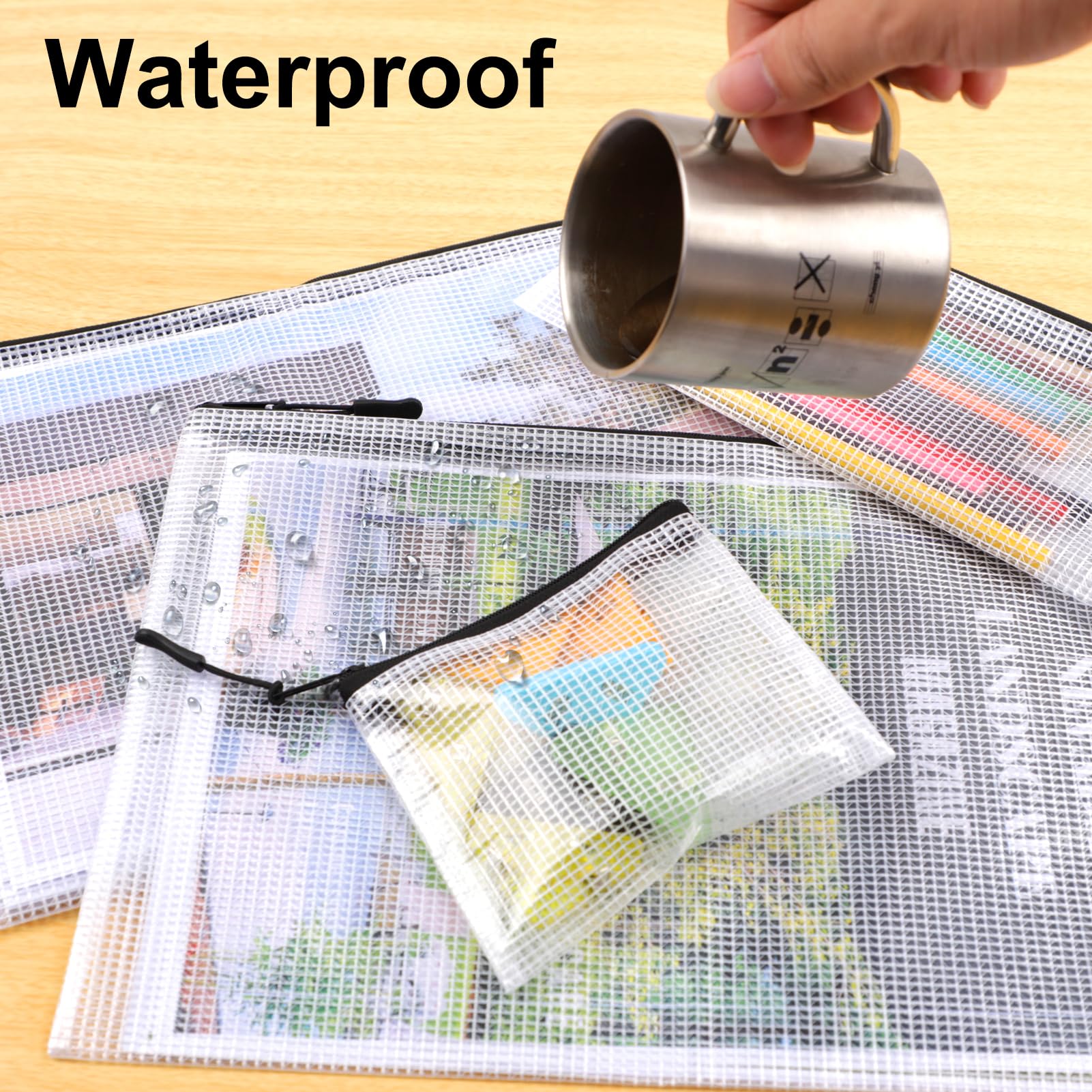 25pcs Multisize Mesh Zipper Pouch Bags, Waterproof Zipper Bags, 8 Sizes Waterproof Plastic Document Pouch, Bags for Travel Storage, Office Supply and Home Organize