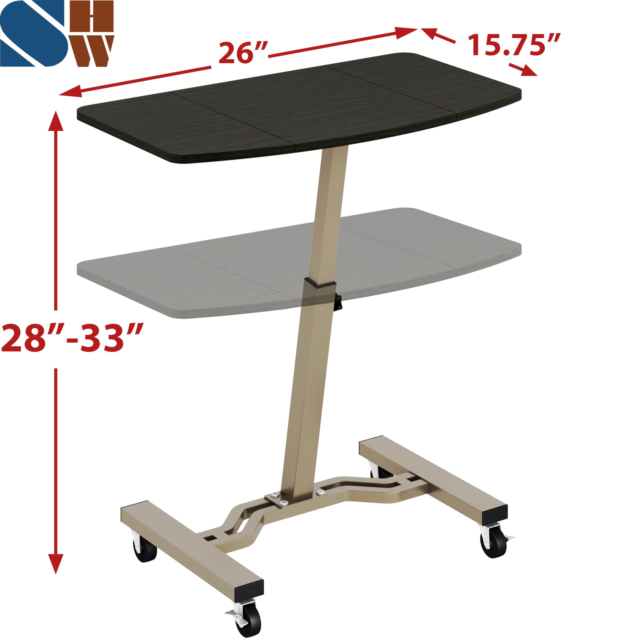 Le Crozz Height Adjustable Mobile Laptop Stand Desk Rolling Cart, Height Adjustable from 28'' to 33''