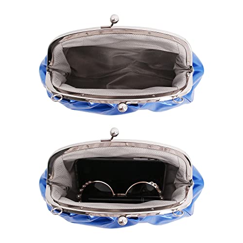 Naimo Glossy Leather Metallic Evening Bag Pleated Clutch Kiss Lock Purses Handbag Tote Crossbody Shoulder Bag
