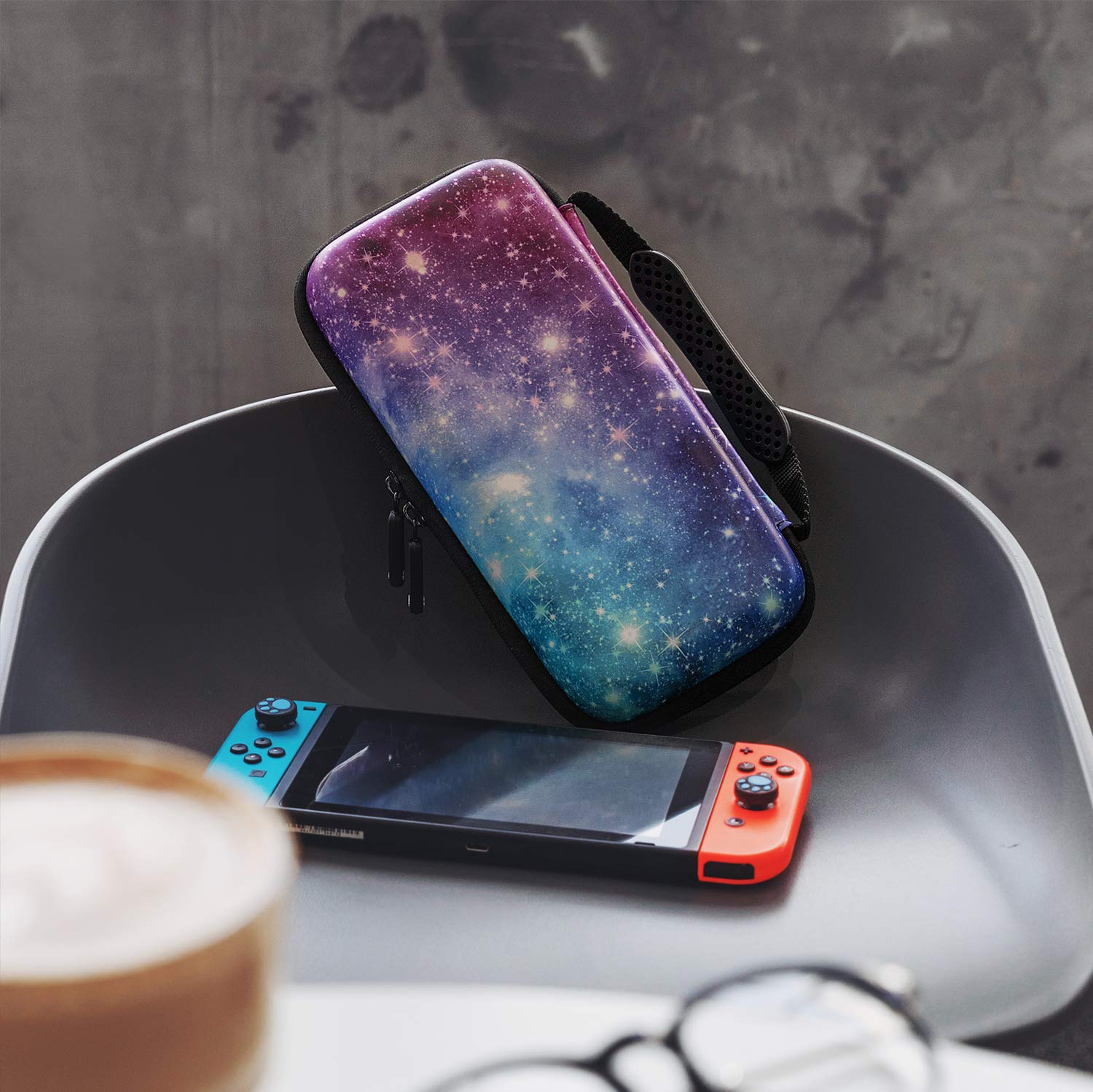 Comfyable Carrying Hard Case for Nintendo Switch OLED 2021 with 10 Game Slots, Portable Travel Pouch Protective Waterproof Cover with Pocket for Accessories, Galaxy