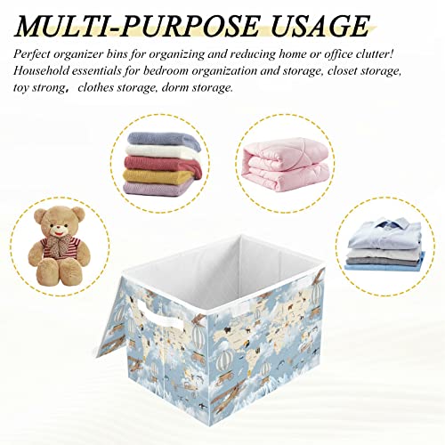 Kigai Storage Basket World Map Storage Boxes with Lids and Handle, Large Storage Cube Bin Collapsible for Shelves Closet Bedroom Living Room, 16.5x12.6x11.8 In