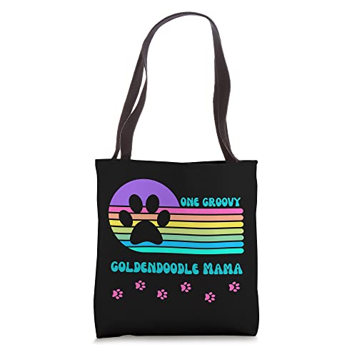 One Groovy Goldendoodle Mama Dog Mom Vintage Retro Pink Tote Bag