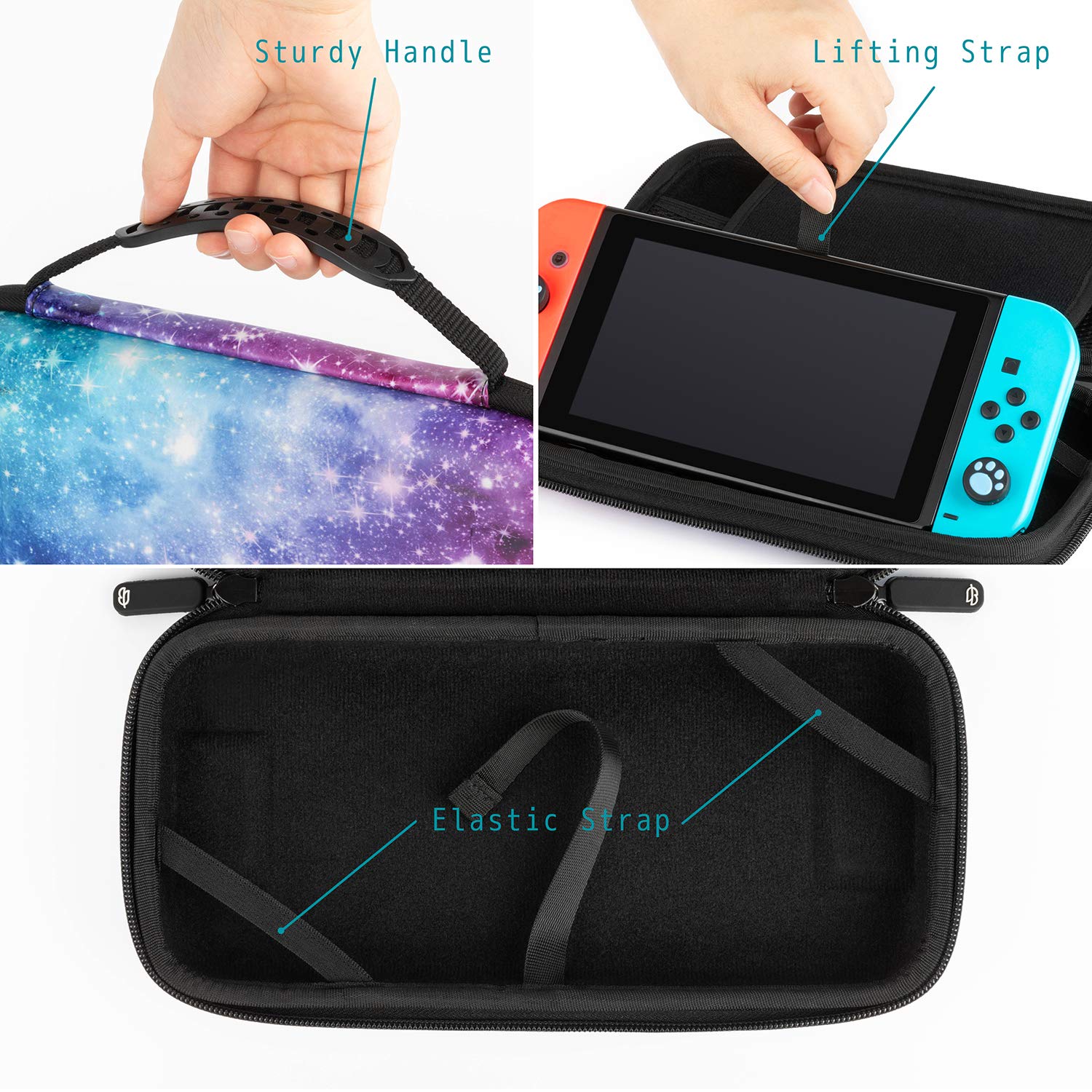 Comfyable Carrying Hard Case for Nintendo Switch OLED 2021 with 10 Game Slots, Portable Travel Pouch Protective Waterproof Cover with Pocket for Accessories, Galaxy