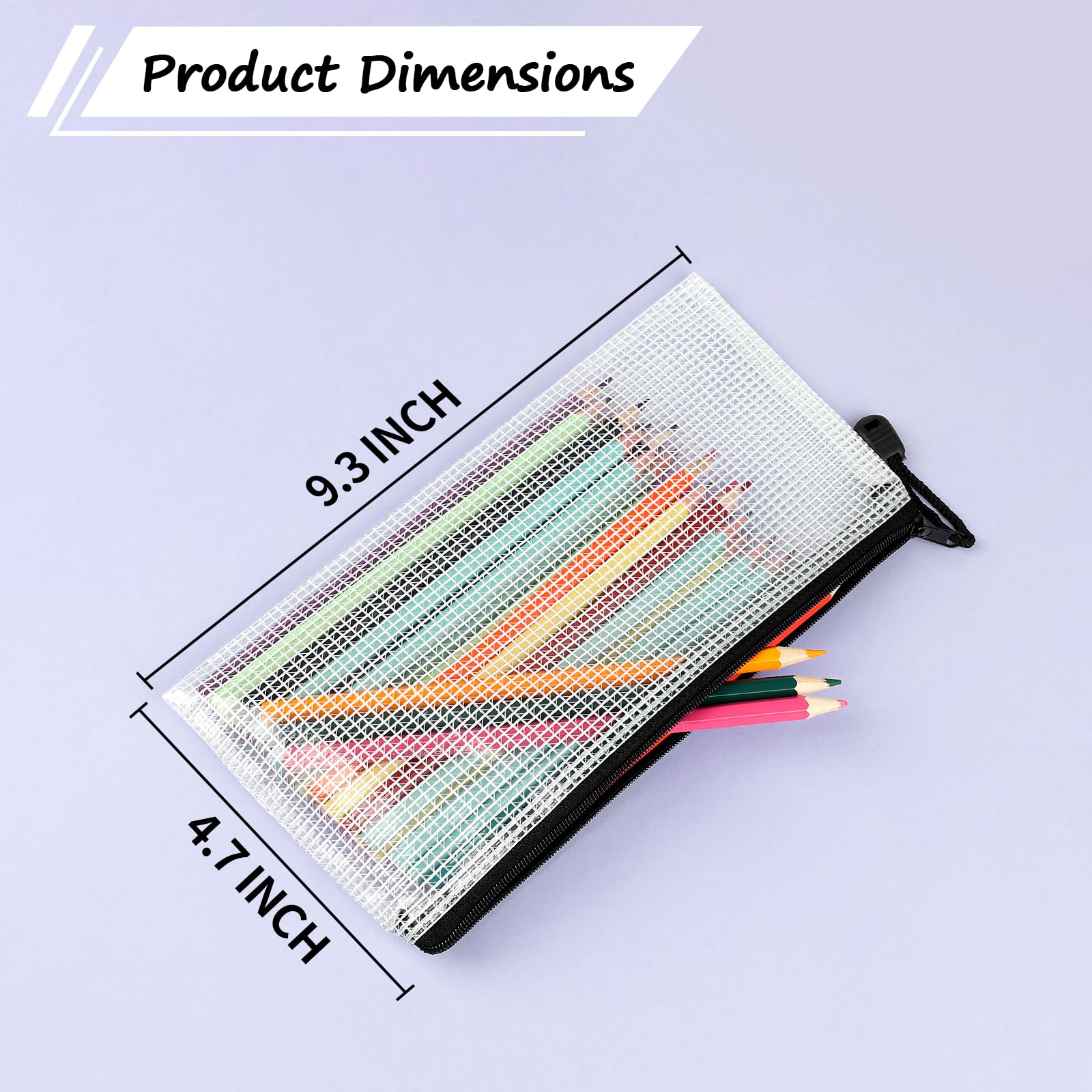Smarpau Plastic Mesh Zipper Pouch Document Bag, 12 Pack Waterproof Zip File Folders for Office Supplies and Travel Storage (A6-9.4x4.7in, Black)