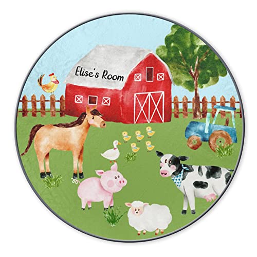 Farm House Animals Personalized Round Rug Fluffy Soft Mat for Bedroom Girls Boys Room, Custom Indoor Area Circular Floor Mat Chair Couch Plush Shaggy Carpet Home Decor 47.2x47.2 in