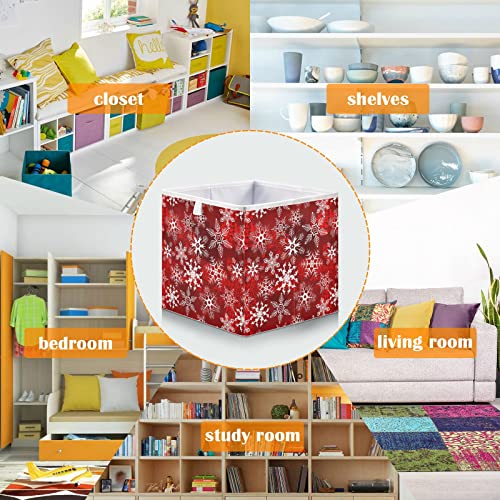 senya Christmas Storage Basket Christmas Red Pattern with Snowflakes Flower Collapsible Fabric Storage Organizer Bin Boxes for Home, Nursery, Closet, Office Laundry