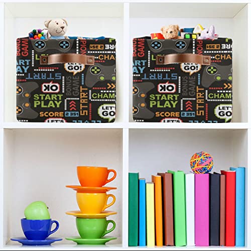 Foldable Storage Basket for Toys,Game Decorative Organizer Basket with PU Handles, Baskets for Shelves Home Closet Bedroom Living Room - 1 Pack