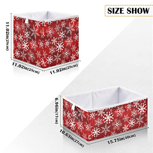 senya Christmas Storage Basket Christmas Red Pattern with Snowflakes Flower Collapsible Fabric Storage Organizer Bin Boxes for Home, Nursery, Closet, Office Laundry