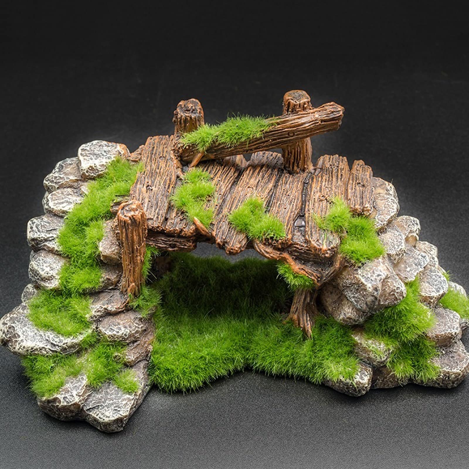 IESUTA Aquarium Decor Resin Moss Bridge Fish Play Cave Decor for Fish Tank Aquarium Ornament
