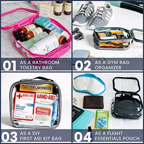 EzPacking Clear TSA Approved 3-1-1 Travel Toiletry Bag for Carry On/Quart Size Transparent Liquids Pouch for Airport Security/Reusable See Through Vinyl & PVC Plastic Organizer Men Women (Black)