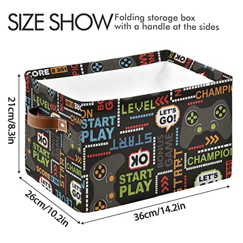 Foldable Storage Basket for Toys,Game Decorative Organizer Basket with PU Handles, Baskets for Shelves Home Closet Bedroom Living Room - 1 Pack