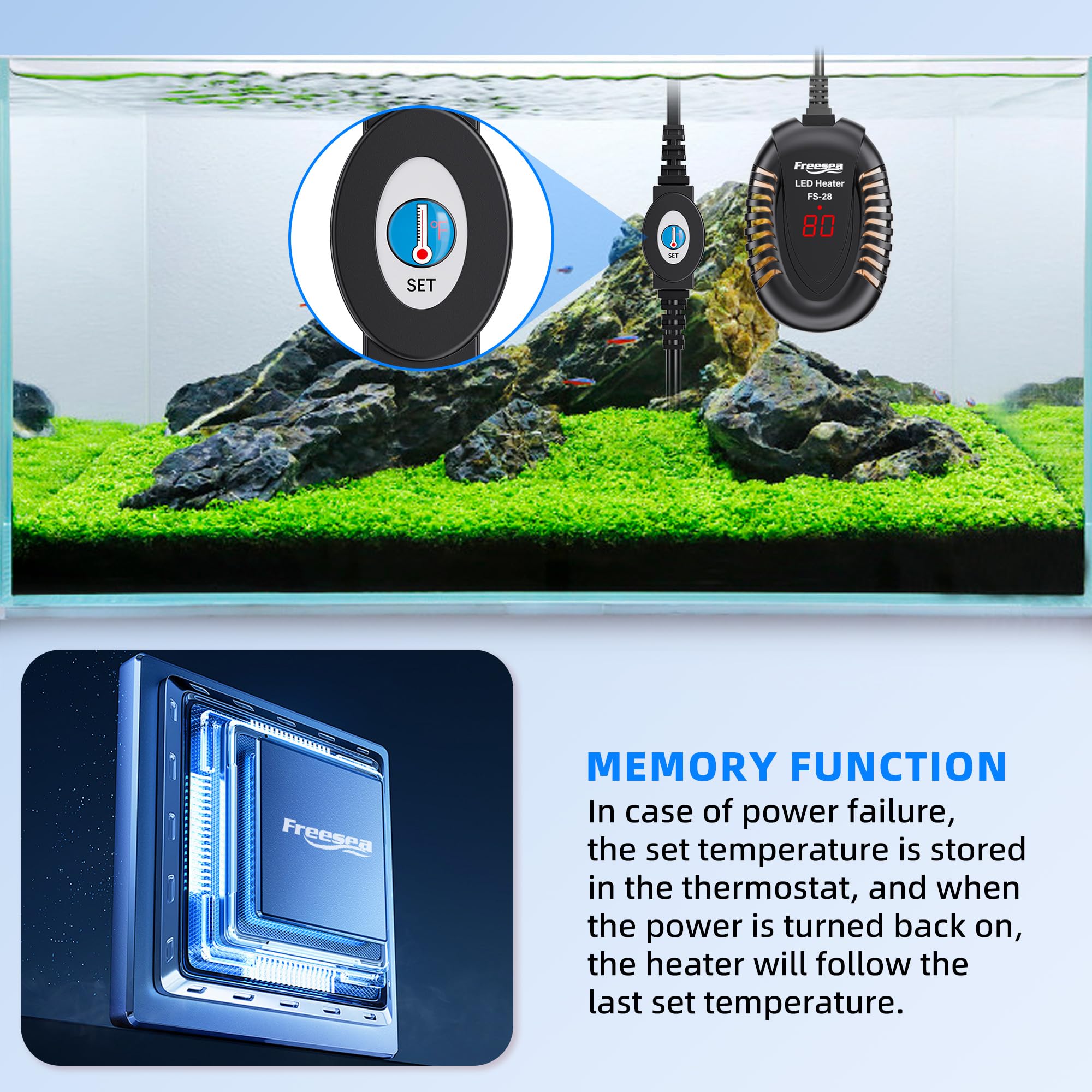 FREESEA Aquarium Fish Tank Heater: 100W Small Submersible Turtle Heater with Adjustable Temperature External Controller for Betta | Saltwater | Freshwater | 10-20 Gallon