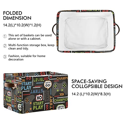 Foldable Storage Basket for Toys,Game Decorative Organizer Basket with PU Handles, Baskets for Shelves Home Closet Bedroom Living Room - 1 Pack