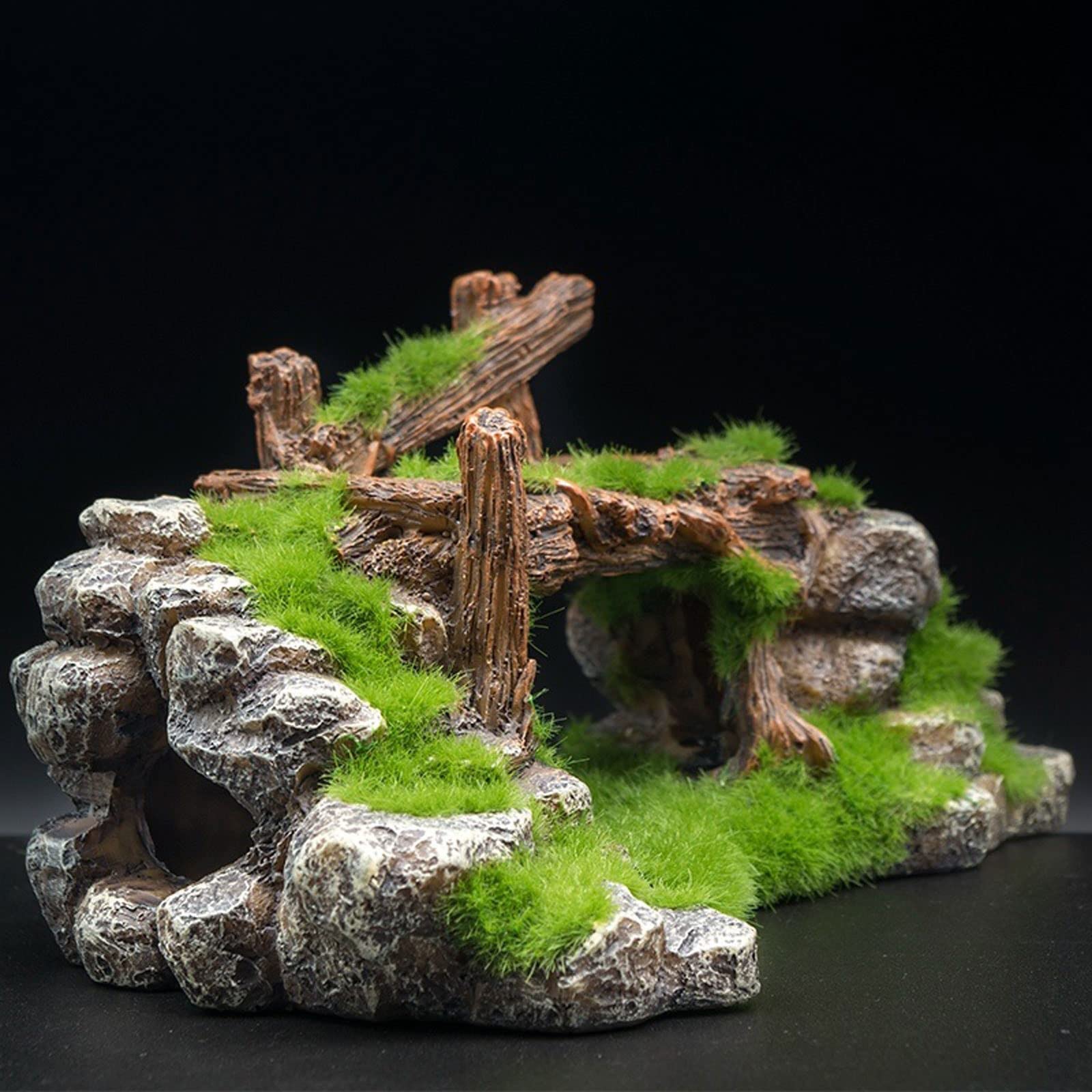 IESUTA Aquarium Decor Resin Moss Bridge Fish Play Cave Decor for Fish Tank Aquarium Ornament
