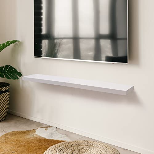 Axeman Floating Shelves, 2 Pack 8 Inch Deep Modern Solid Wood Wall Shelves for Storage, Wall Mounted Display Shelving with Invisible Heavy-Duty Metal Bracket, 24" W x 8" D x 1.6" H, Snow White