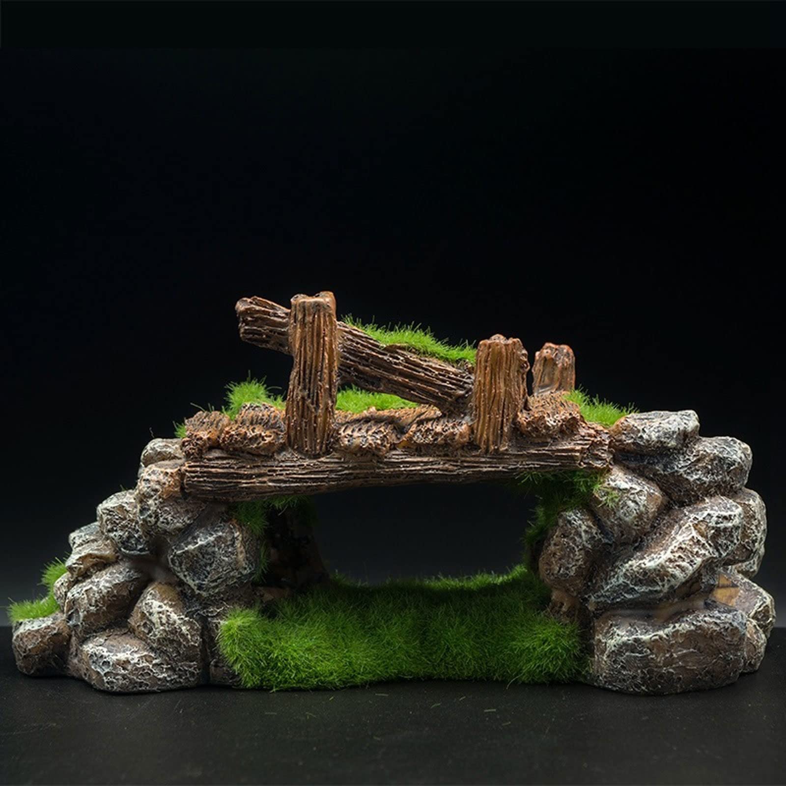 IESUTA Aquarium Decor Resin Moss Bridge Fish Play Cave Decor for Fish Tank Aquarium Ornament