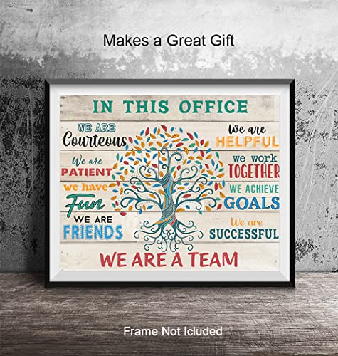 Teamwork Office Wall Art & Decor - Home Office Wall Art - Inspiration Motivational poster - In This Office We Are A Team Saying - Motivational Gift for Boss Manager - Positive Inspirational Quote 8x10