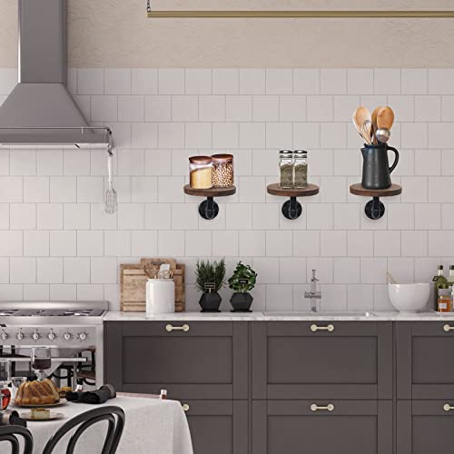 KeaJuidy Wall Mounted Floating Shelves Round Display Rack with Metal Industrial Pipe Brackets, 5.9 inch Industrial Pipe Shelving for Bedroom, Bathroom, Living Room, Kitchen, Set of 2