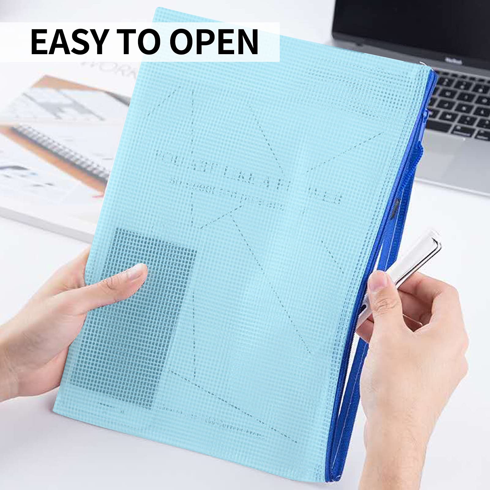 Toplive Plastic Mesh Zipper Pouch, 15 Packs (A4/A5/A6 Size,5 Colors) Waterproof Mesh Bag Document Bag File Folder for School Office Supplies