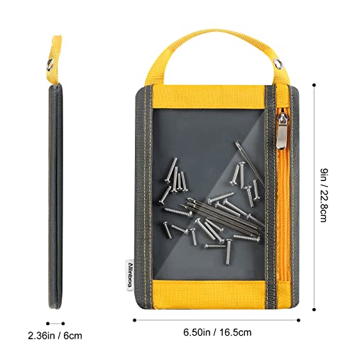 Clear Small Tool Pouch Bags, Zippered Pouches for Organization with 3 Clips, Transparent PVC Fastener Bag with Handle for Small Parts, Socket, Wrenches, Bits and Screwdrivers 2 Pack