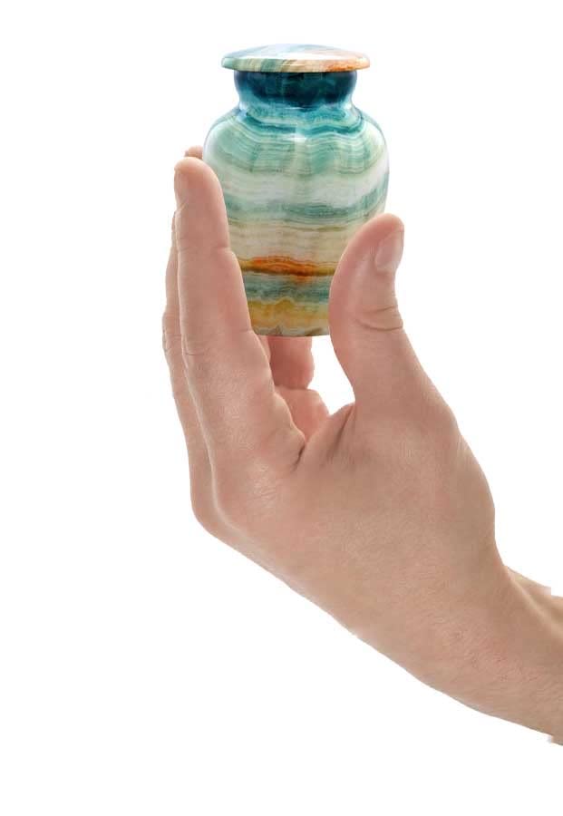 Keepsake Urn | Marble Finish Keepsake Cremation Urn for Ashes | Metal Sharing Urn for Human or Pets Ashes | Mini Memorial Urn with Velvet Bag (Blue Marsh)