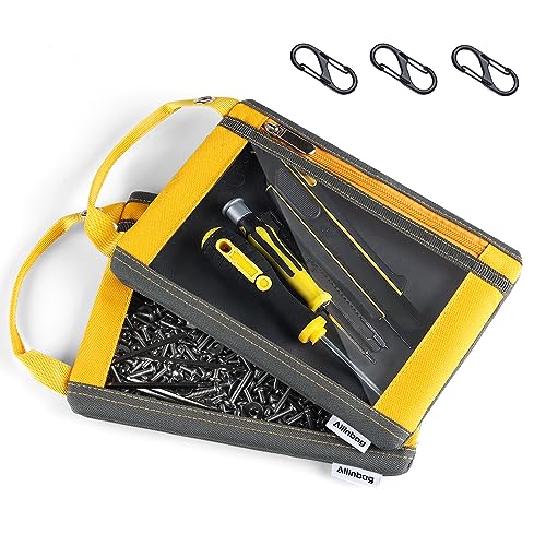 Clear Small Tool Pouch Bags, Zippered Pouches for Organization with 3 Clips, Transparent PVC Fastener Bag with Handle for Small Parts, Socket, Wrenches, Bits and Screwdrivers 2 Pack