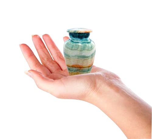 Keepsake Urn | Marble Finish Keepsake Cremation Urn for Ashes | Metal Sharing Urn for Human or Pets Ashes | Mini Memorial Urn with Velvet Bag (Blue Marsh)