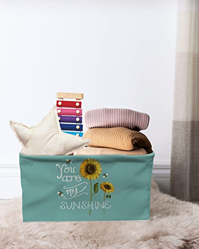 Storage Organizer Bins Set of 1 Storage Baskets for Clothes on Shelves With Handles Summer Farm Sunflower Sunshine Teal Green Rectangular Fabric Laundry Baskets for Organizing