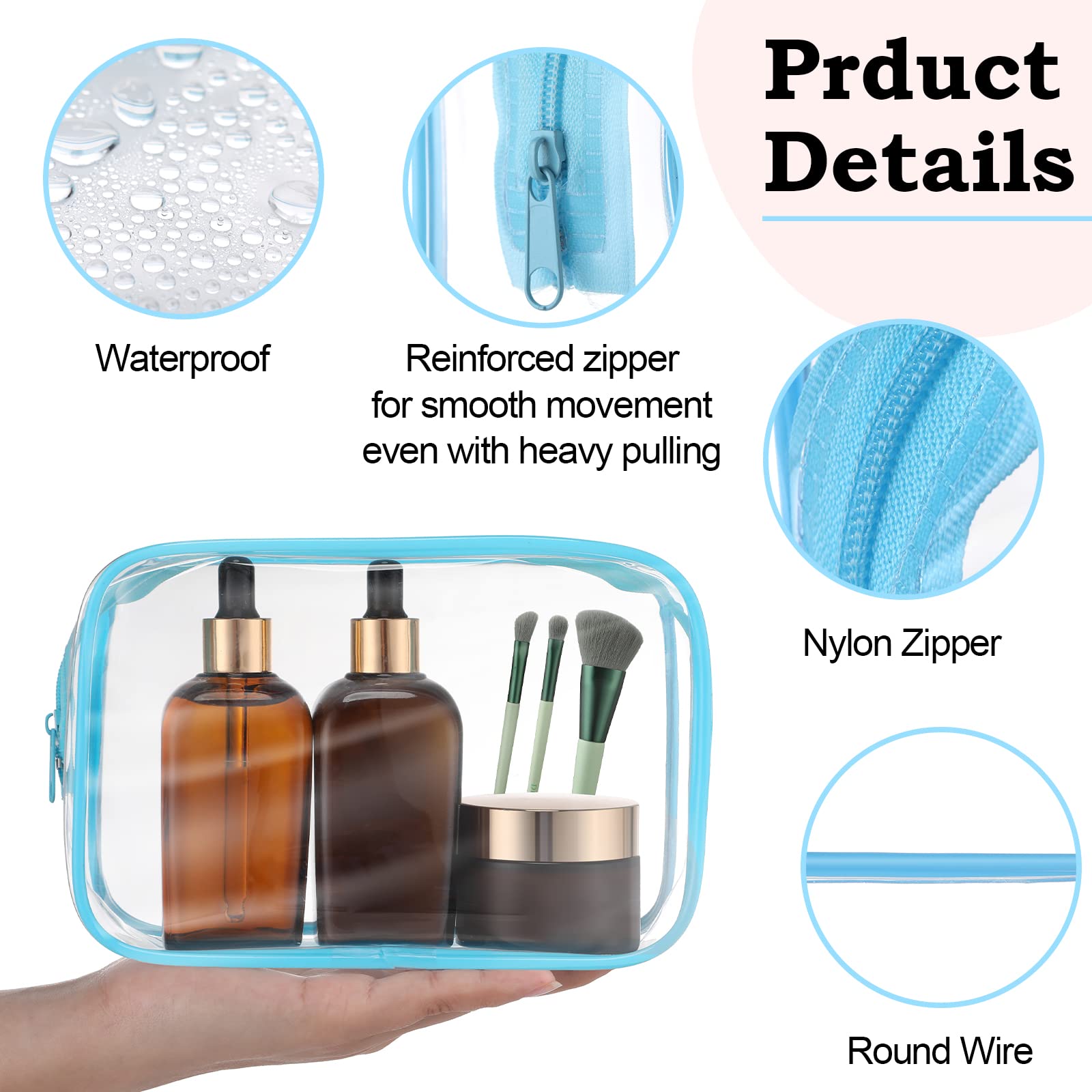 Weewooday 12 Pieces Clear Cosmetics Bag PVC Zippered Clear Toiletry Carry Pouch Cosmetic Makeup Bag Waterproof Makeup Vinyl Plastic Organizer Case for Vacation Bathroom(Blue,Medium)