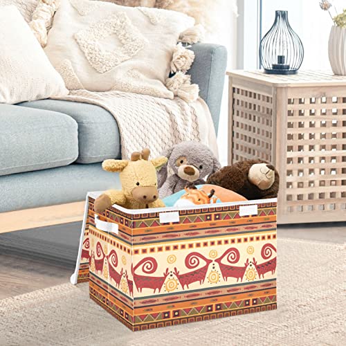 Room Storage Bins with Lids Storage Baskets for Fabric Persian Carpet Tribal Texture Photo Organizing 12x12x16