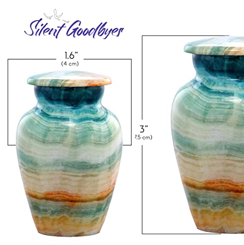 Keepsake Urn | Marble Finish Keepsake Cremation Urn for Ashes | Metal Sharing Urn for Human or Pets Ashes | Mini Memorial Urn with Velvet Bag (Blue Marsh)