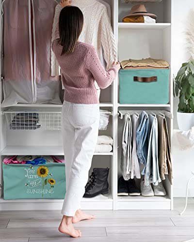 Storage Organizer Bins Set of 1 Storage Baskets for Clothes on Shelves With Handles Summer Farm Sunflower Sunshine Teal Green Rectangular Fabric Laundry Baskets for Organizing