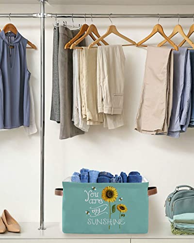 Storage Organizer Bins Set of 1 Storage Baskets for Clothes on Shelves With Handles Summer Farm Sunflower Sunshine Teal Green Rectangular Fabric Laundry Baskets for Organizing