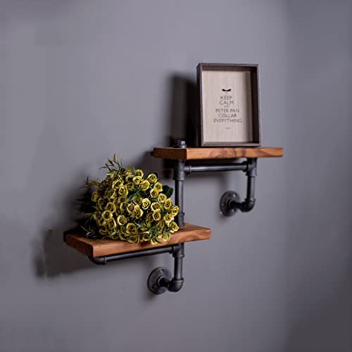 ZIKWOR Retro Industrial Wind Pipe Rack, Trapezoidal Shelf Solid Wood Living Room Wall Hanging Rack, Shelf Pot Rack, 2 Tier Heavy Duty Punk Style Black Storage Organizer