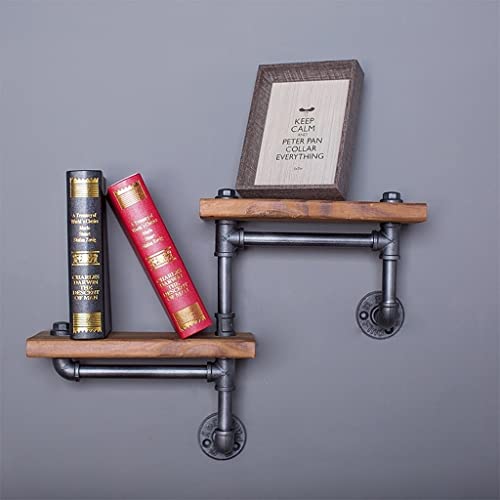 ZIKWOR Retro Industrial Wind Pipe Rack, Trapezoidal Shelf Solid Wood Living Room Wall Hanging Rack, Shelf Pot Rack, 2 Tier Heavy Duty Punk Style Black Storage Organizer