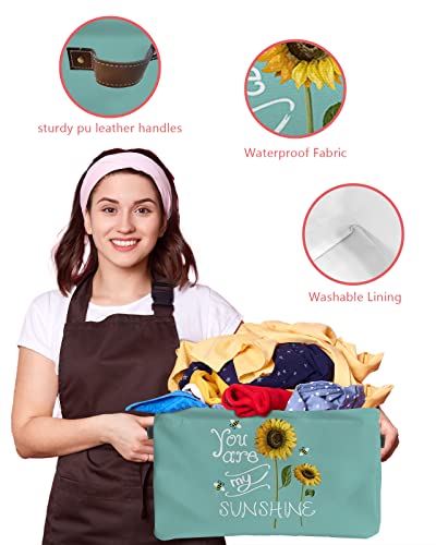 Storage Organizer Bins Set of 1 Storage Baskets for Clothes on Shelves With Handles Summer Farm Sunflower Sunshine Teal Green Rectangular Fabric Laundry Baskets for Organizing