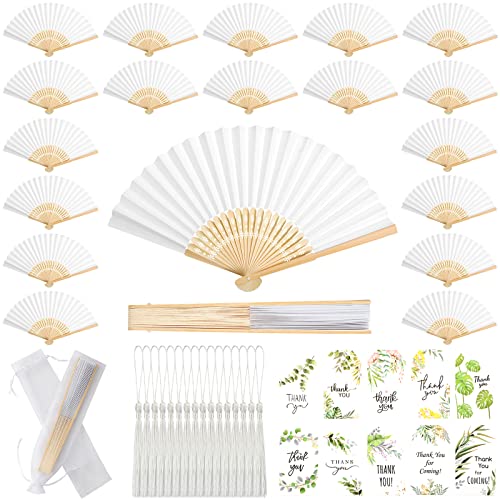 100 Set Folding Fans Wedding Fans Bamboo Hand Held Sandalwood Fans with Thank You Cards, Tassels and Gift Bags for Wedding Guests Party Favors Bridal Shower Dancing Church Home Decoration