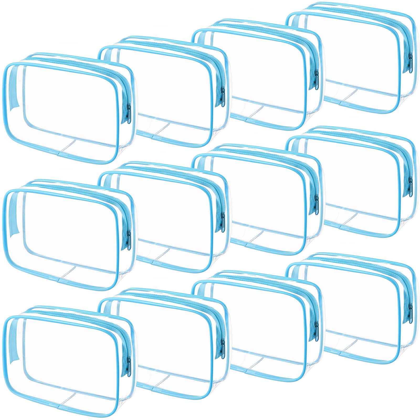 Weewooday 12 Pieces Clear Cosmetics Bag PVC Zippered Clear Toiletry Carry Pouch Cosmetic Makeup Bag Waterproof Makeup Vinyl Plastic Organizer Case for Vacation Bathroom(Blue,Medium)
